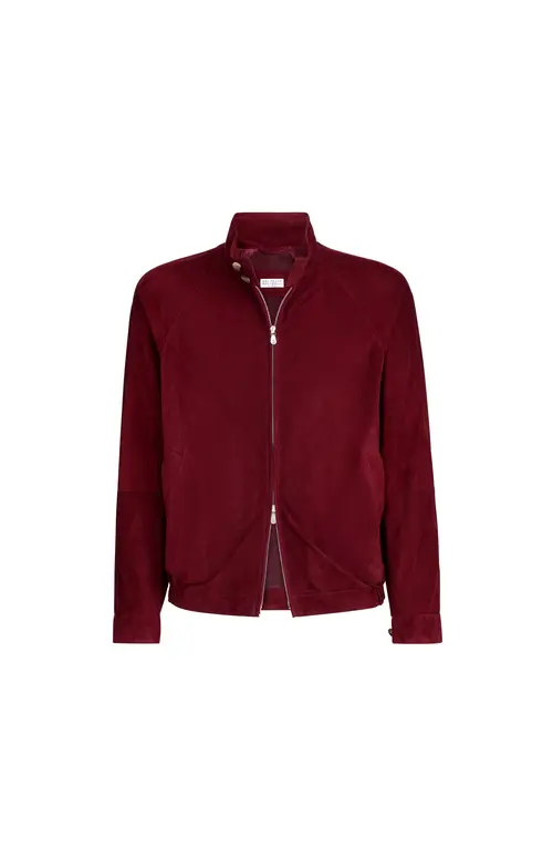 Brunello Cucinelli Suede Zip-up Jacket - Cherry
