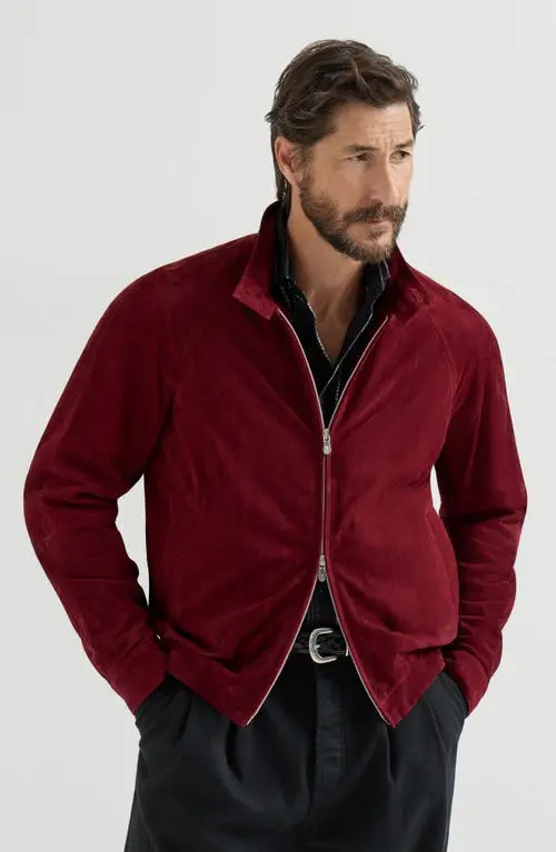 Brunello Cucinelli Suede Zip-up Jacket - Cherry