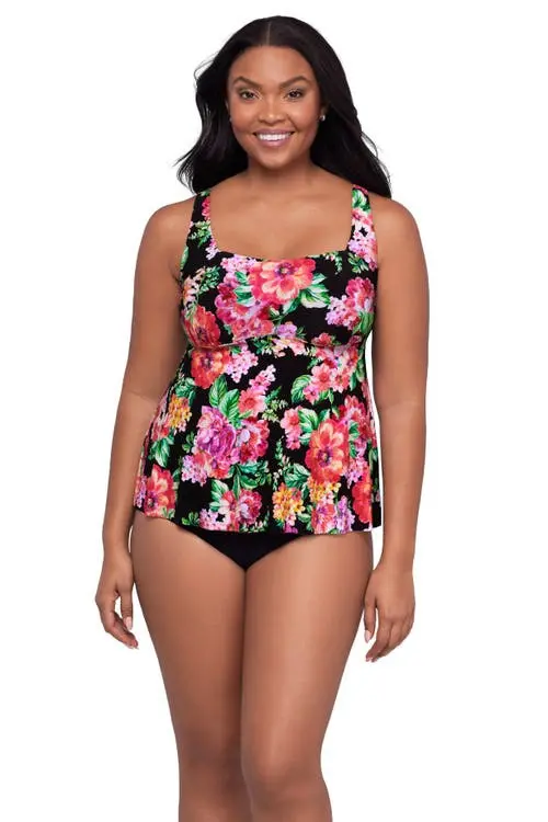 TRIMSHAPER Maddie Square Neck Tankini Swimsuit Top - Desert Flora