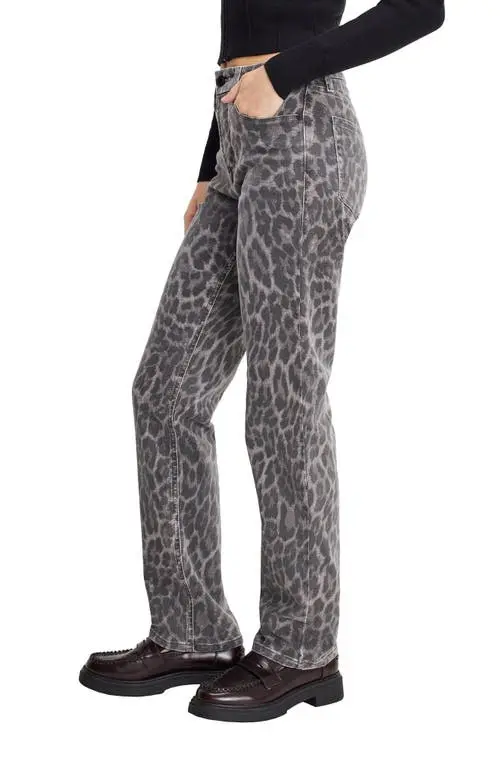 Good American Icon Leopard Print Straight Leg Jeans - Grey Lucky Leopard