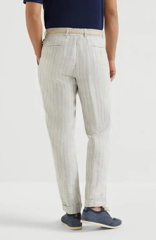 Brunello Cucinelli Chalk Stripe Linen Twill Trousers - Yuta