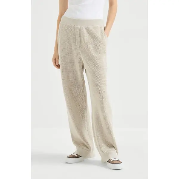 Brunello Cucinelli Sparkling Net Knit Trousers - Oat