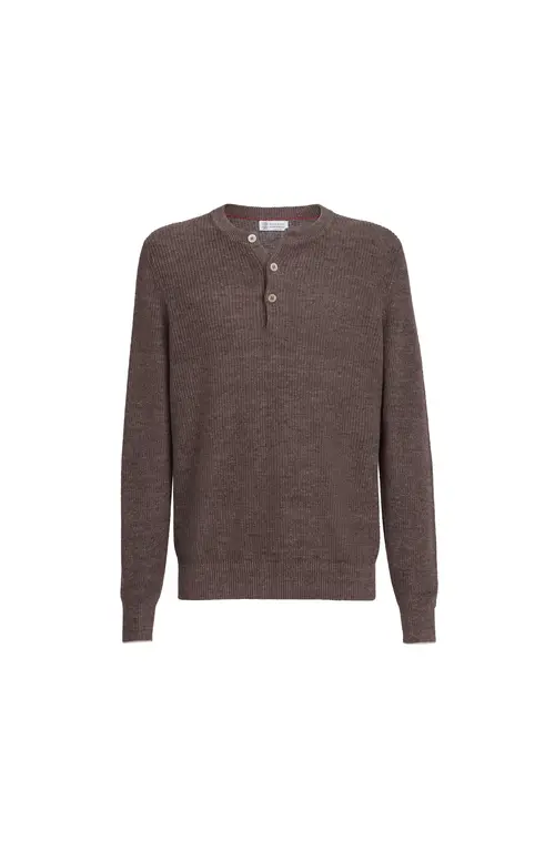 Brunello Cucinelli Sweater With Henley Collar - Hazelnut