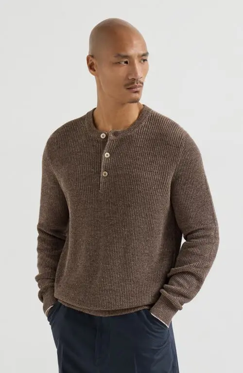 Brunello Cucinelli Sweater With Henley Collar - Hazelnut