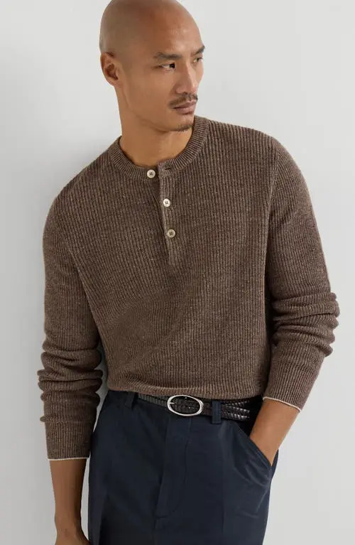 Brunello Cucinelli Sweater With Henley Collar - Hazelnut