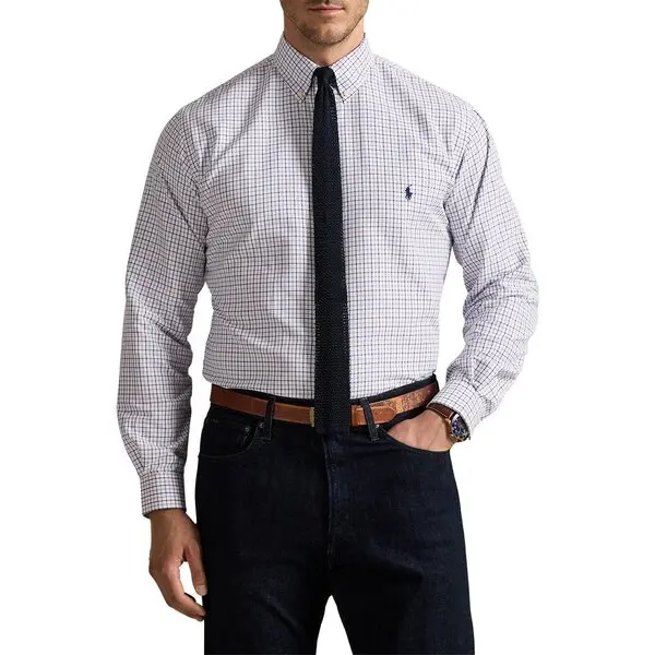 Polo Ralph Lauren Big & Tall Performance Check Oxford Sport Shirt - Wht Aix Nd Lvndr