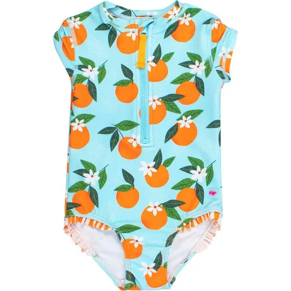 RUFFLEBUTTS Short Sleeve Upf50 One Piece Rash Guard - Blue Orange You The Sweetest