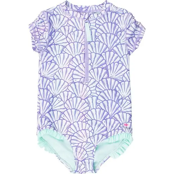 RUFFLEBUTTS Short Sleeve Upf50 One Piece Rash Guard - Magical Mermaid