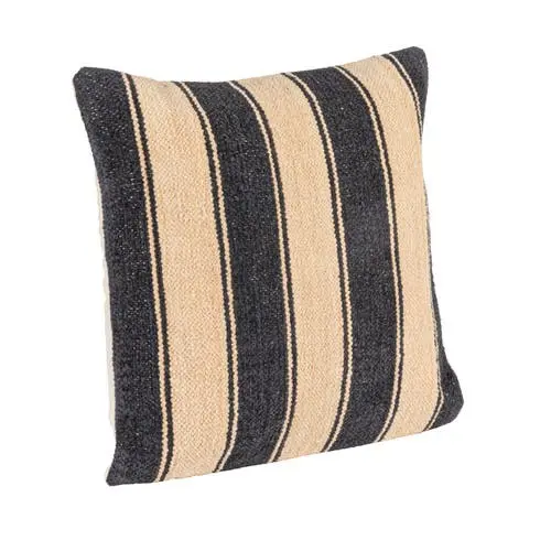 STORIED HOME Striped Cotton Blend Chenille Pillow - Black