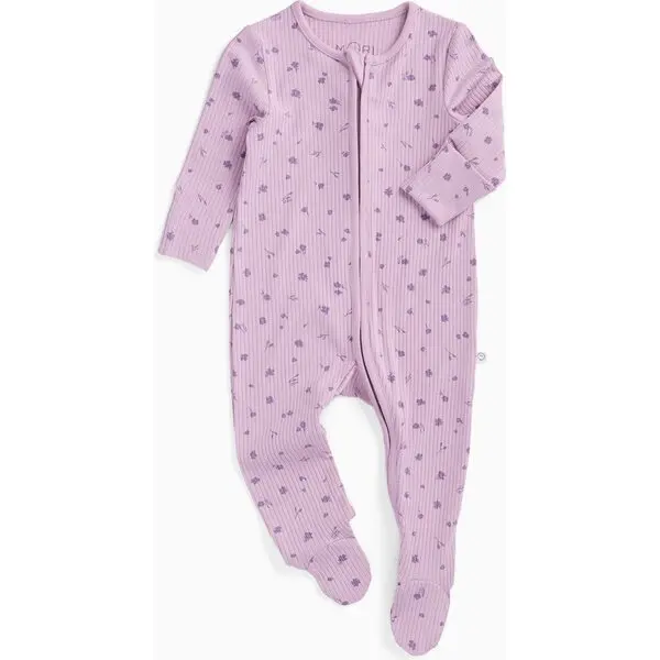 MORI Floral Ribbed Two-way Zip-up Sleepsuit - Lilac Floral