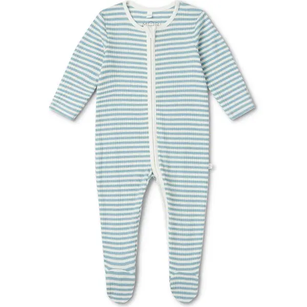 MORI Ribbed Stripe Two Way Zip-up Sleepsuit - Sea Stripe