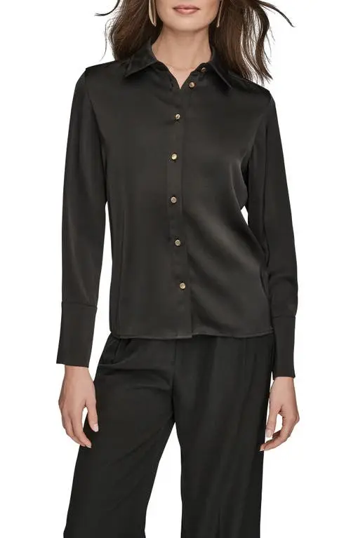 Donna Karan New York Satin Button-up Shirt - Black