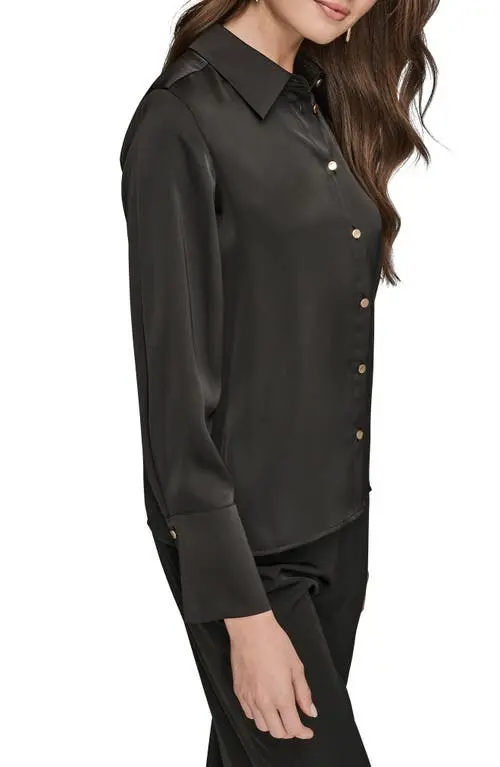Donna Karan New York Satin Button-up Shirt - Black
