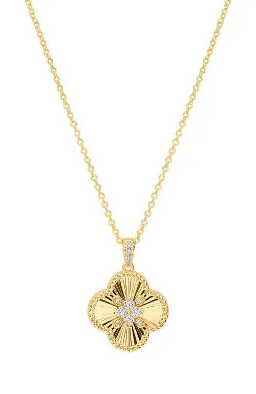 ATHRA LUXE Dolce Sole Fluted Clover Pavé Cubic Zirconia Pendant Necklace - Gold