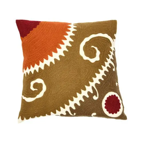 STORIED HOME Cotton Embroidered Pillow - Brown