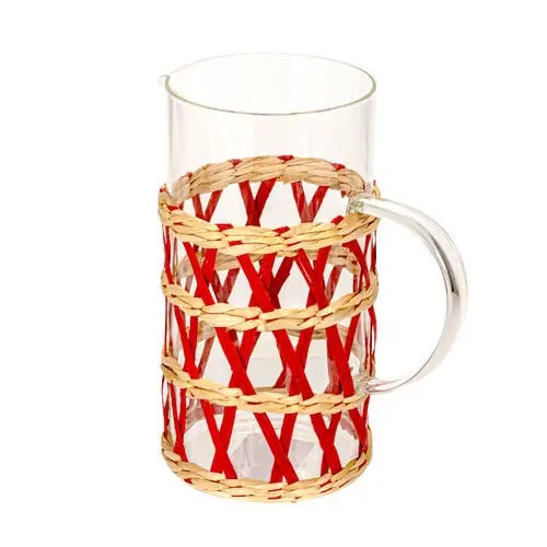 STORIED HOME Glass Pitcher With Woven Sleeve - Clear