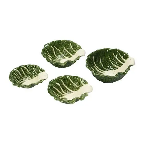 STORIED HOME Cabbage Shaped Stoneware Bowls - Green