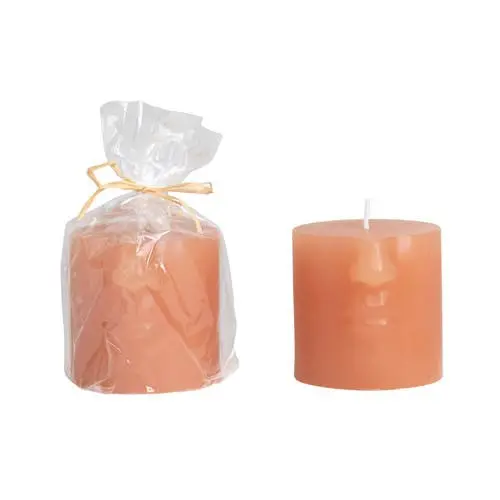 STORIED HOME Unscented Face Pillar Candle - Pink