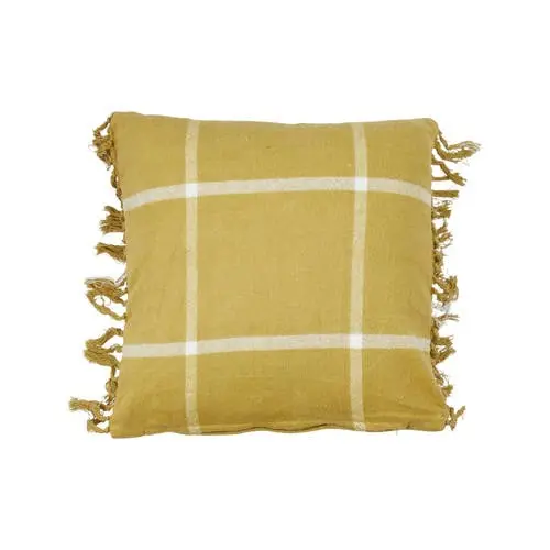 STORIED HOME Cotton Pillow With Fringe - Green