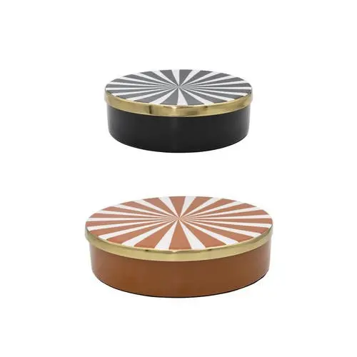 STORIED HOME 2-piece Decorative Enameled Metal Boxes With Lids - Orange