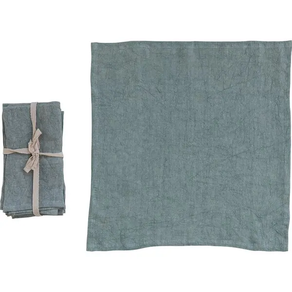 STORIED HOME Square Stonewashed Linen Dinner Napkins - Mint