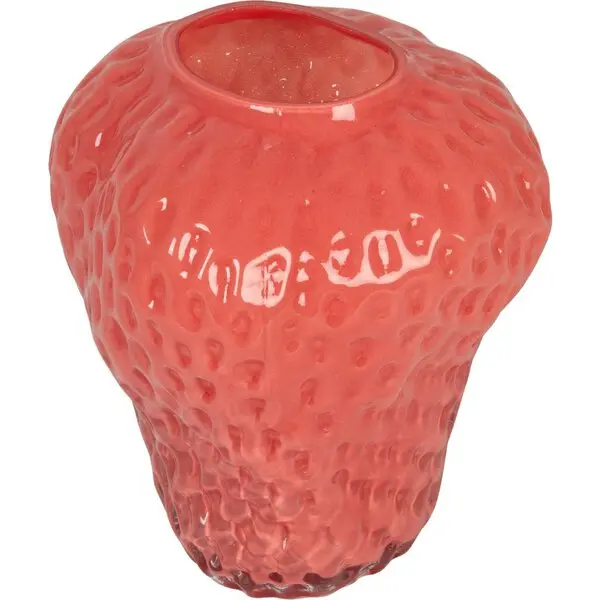 STORIED HOME Round Glass Strawberry Shaped Vase - Pink