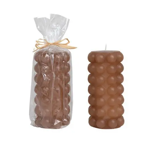 STORIED HOME Unscented Hobnail Pillar Candle - Brown