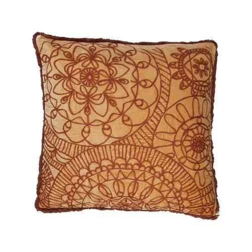 STORIED HOME Stonewashed Cotton Velvet Pillow With Embroidery - Pink