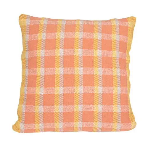STORIED HOME Square Plaid Woven Cotton Pillow - Orange