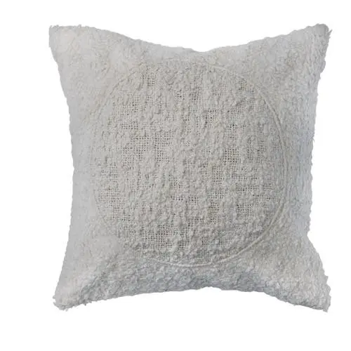 STORIED HOME Modern Cotton Throw Pillow Cover With Stitched Circle - White