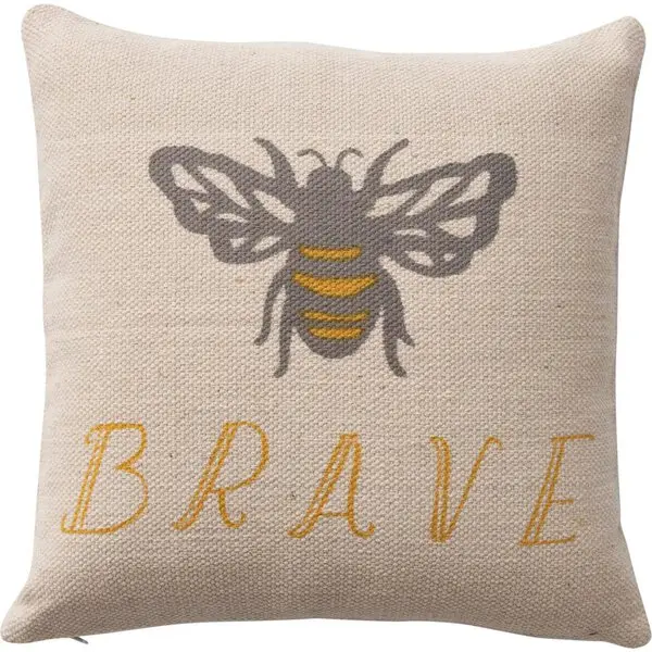 STORIED HOME Cotton Pillow With Bee - White