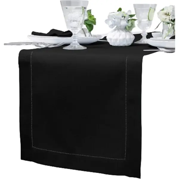 SOLINO HOME Linen Table Runnerclassic Hemstitch - Black