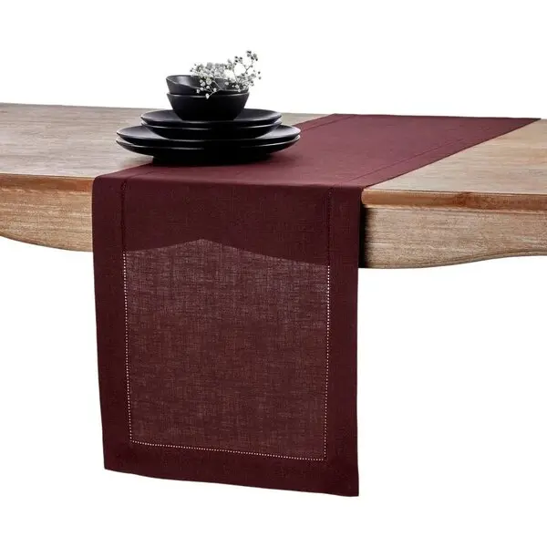 SOLINO HOME Linen Table Runnerclassic Hemstitch - Burgundy