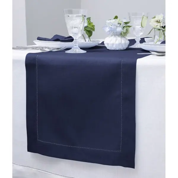 Solino Home Linen Table Runnerclassic Hemstitch - Navy