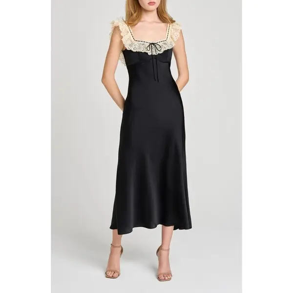 WAYF Ella Lace Trim Slipdress - Black