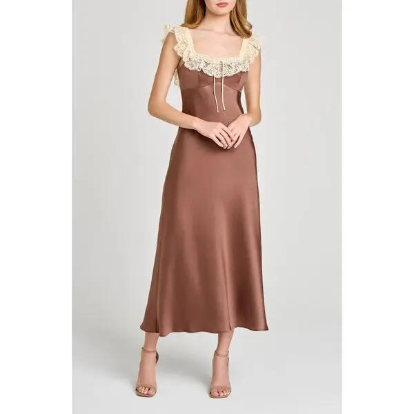 WAYF Ella Lace Trim Slipdress - Mocha