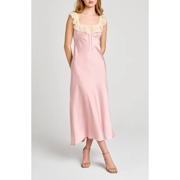 WAYF Ella Lace Trim Slipdress - Pink