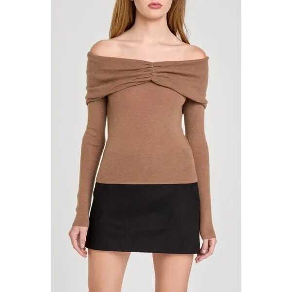 WAYF Alice Off-the-shoulder Sweater - Mocha