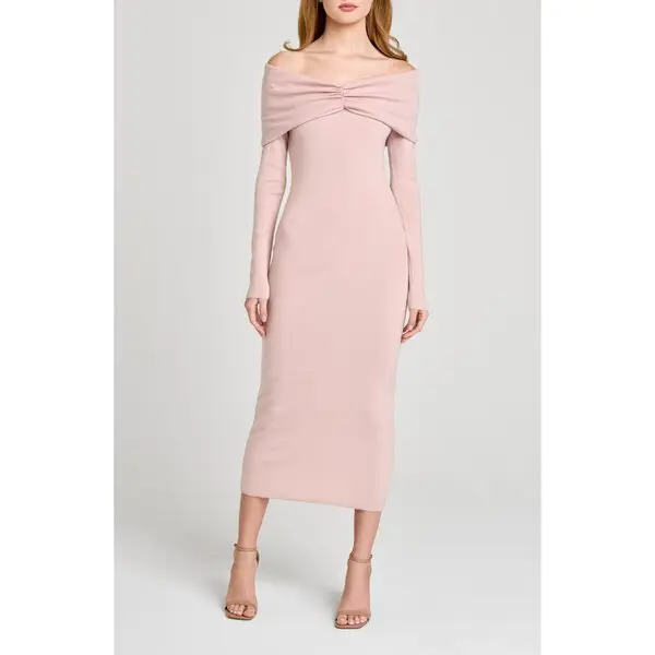 WAYF Off The Shoulder Knit Midi Dress - Blush