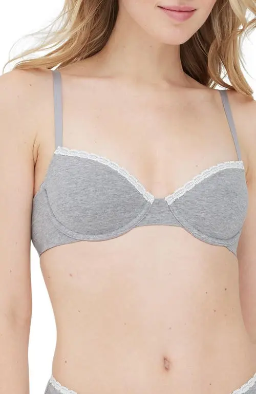 SKARLETT BLUE Adorned Cotton Underwire Bra - Heather Grey/ivory