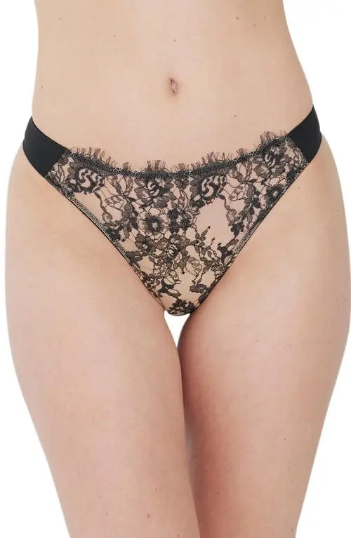 SKARLETT BLUE Entice Lace Front Thong - Black/nylon