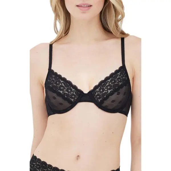 SKARLETT BLUE Dare Dot Pattern Unlined Underwire Bra - Black
