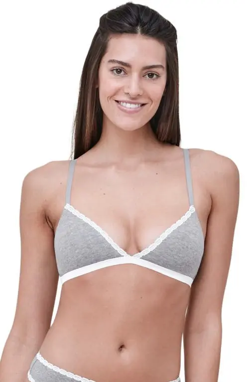 SKARLETT BLUE Adorned Cotton Bralette Bra - Heather Grey/ivory