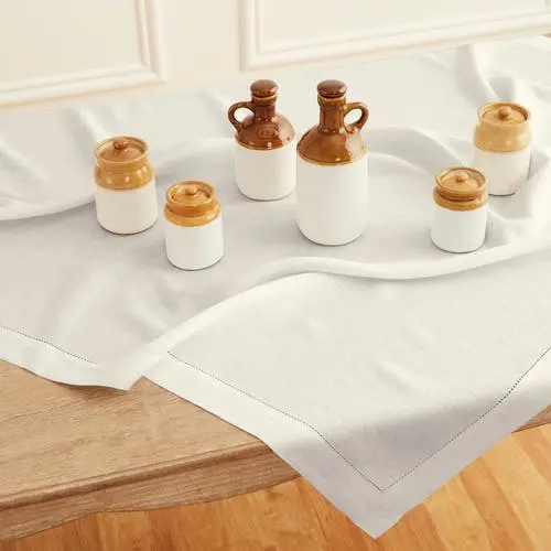 Solino Home Linen Table Throwclassic Hemstitch, 52" X 52" Inch - Ivory