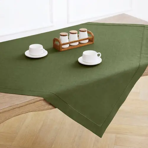 Solino Home Linen Table Throwclassic Hemstitch, 52" X 52" Inch - Olive