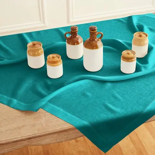 Solino Home Linen Table Throwclassic Hemstitch, 52" X 52" Inch - Teal