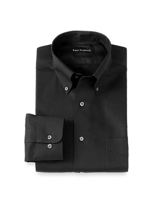 PAUL FREDRICK Non-iron Cotton Pinpoint Solid Button Down Collar Dress Shirt - Black