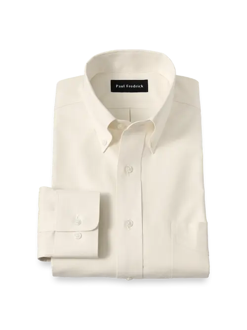 PAUL FREDRICK Non-iron Cotton Pinpoint Solid Button Down Collar Dress Shirt - Ecru