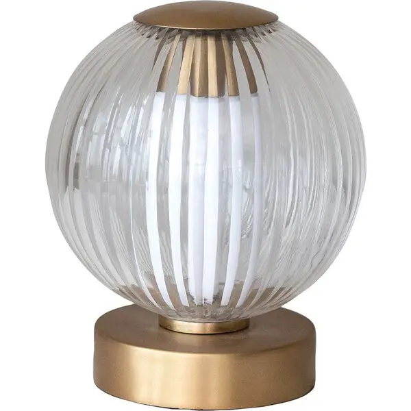 STORIED HOME Glass And Metal Pleated Led Table Lamp With Touch Sensor - Brass