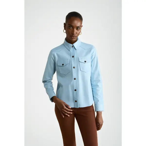 FURNIQ UK Leather Shirt Jacket - Blue
